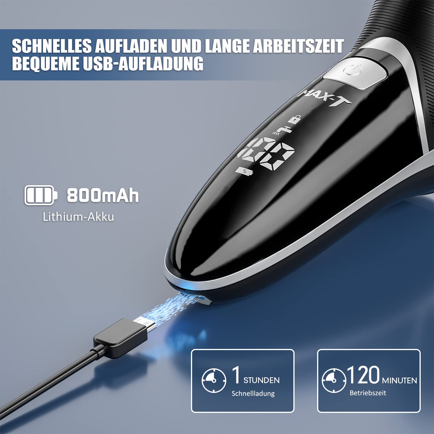 Electric Shaver for Men, MAX-T Quick Rechargeable Electric Razor Wet Dry Rotary Shaver with Pop Up Trimmer and LED Display, IPX7 100% Waterproof (8101 with Adapter Charger)