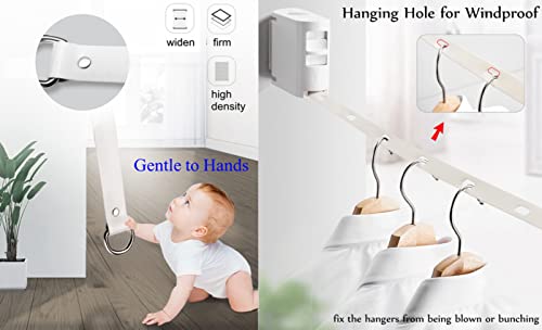 ABHILWY Retractable Clothesline Clothes Line Retracting Outdoor/Indoor, Heavy Duty Adjustable Drying Rope Wire Dryer Widened Belt, Self Adhesive Wall Mount Case with 29 Windproof Hanging Holes White