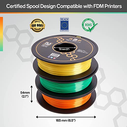 3DF Printing Filament – PLA 1.5KG X 3 Bundles of 3D Filaments for FDM 3D Printers | Filament 1.75mm | Dimensional Accuracy +/- 0.02mm | 0.5kg (1.1lbs) Spool | Pack of 9