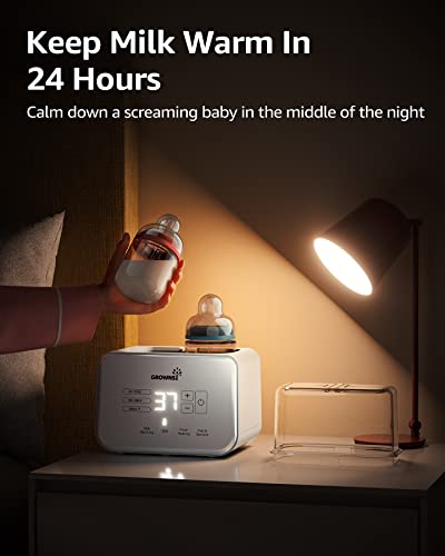 Baby Bottle Warmer, Gronwsy 8-in-1 Fast Milk Warmer with Timer Breastmilk or Formula, Fits 2 Bottles, Accurate Temperature Control, with Defrost, Sterili-zing, Keep, Heat Baby Food Jars Function