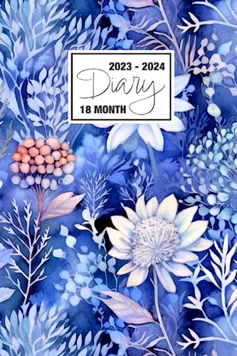 2023 - 2024: 18 Month Diary A5 Week to View on 2 Pages Weekly Journal Agenda WO2P Planner Jul 23 to Dec 24 Horizontal With Moon Phases, UK & US ... Botanical Garden-inspired Dark Navy