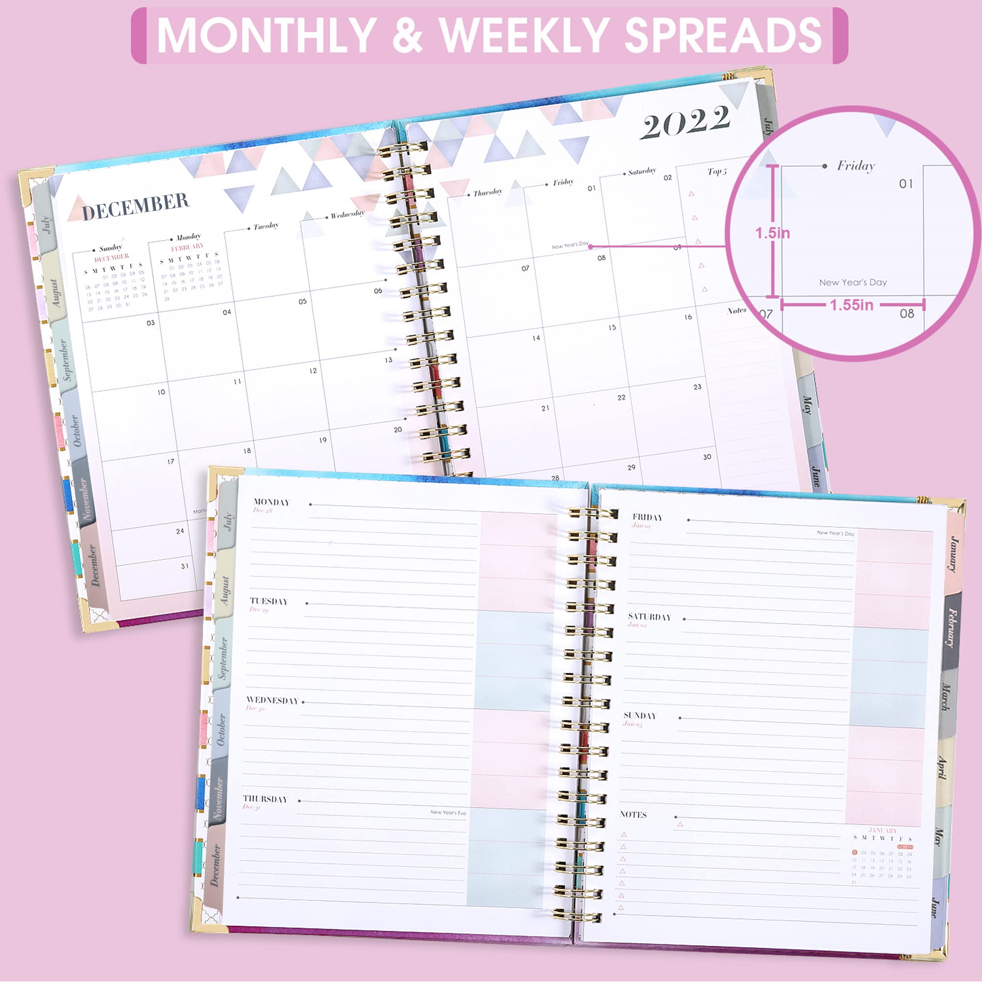 2022-2023 Planner - 2022-2023 Academic Weekly Monthly Planner, JULY 2022 to JUNE 2023, 8" x 10" Planner 2022-2023, Twin-Wire Binding with 15 Notes Pages + Two-Sided Inner Pocket + 12 Monthly Coat Tabs