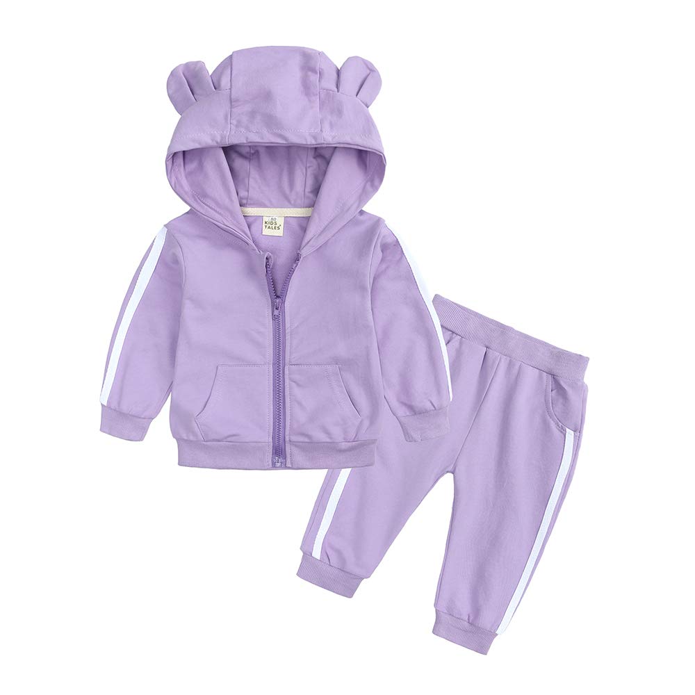 Kids Tales Baby Boys Girls Tracksuit Hooded Bear Ears Sweatsuit Outfit Set Long Sleeve Zipper Jacket + Sweatpants