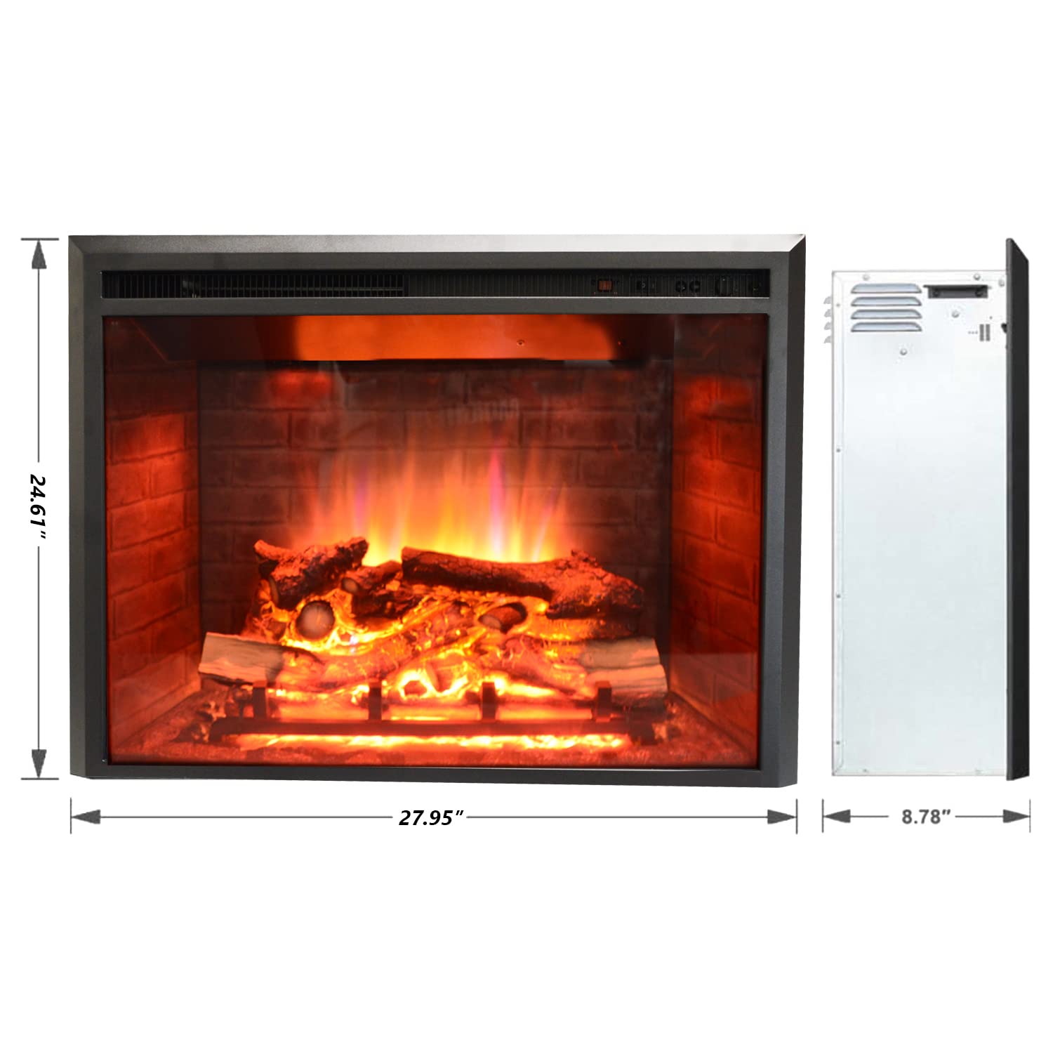 26 inch Western Electric Fireplace Insert, Heater, Recessed Mounted with Fire Crackling Sound, Remote Control, 750/1500W, Black