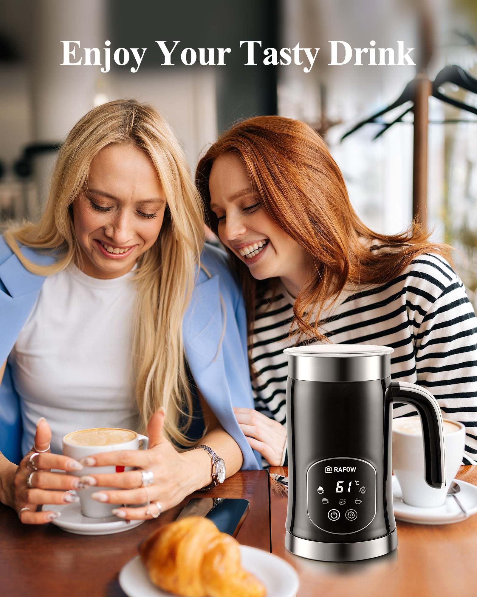 5-in-1 Milk Frother and Steamer - Upgraded Automatic Milk Steamer 11.8oz Hot & Cold Foam Maker and Milk Warmer with LED Display Touch Screen & Two Whisks for Latte,Cappuccinos,Silent Working