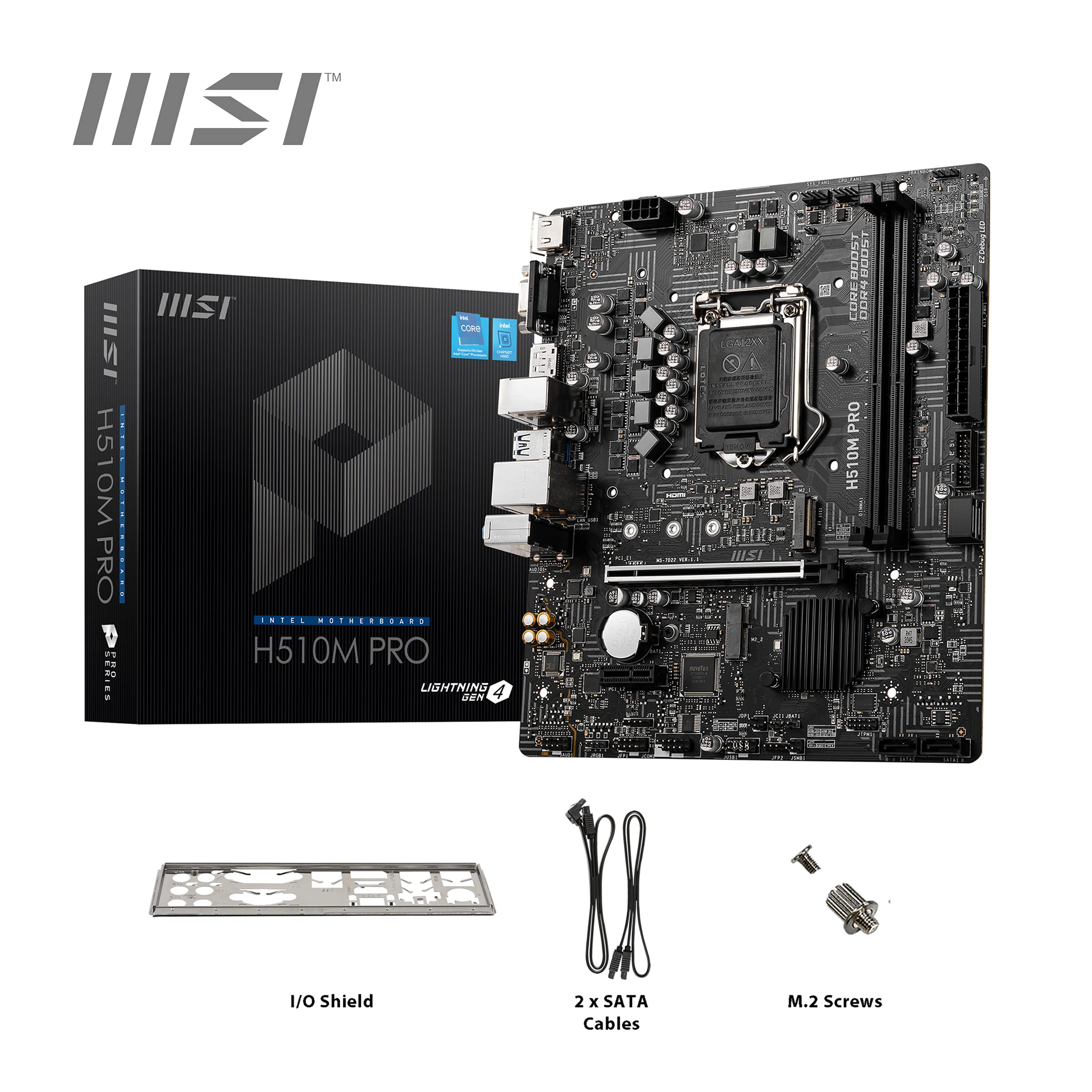 MSI H510M PRO ProSeries Motherboard (mATX, 11th/10th Gen Intel Core, LGA 1200 Socket, DDR4, PCIe 4, M.2 Slot, USB 3.2 Gen 1, 1Gbps LAN, D-SUB/DP/HDMI)