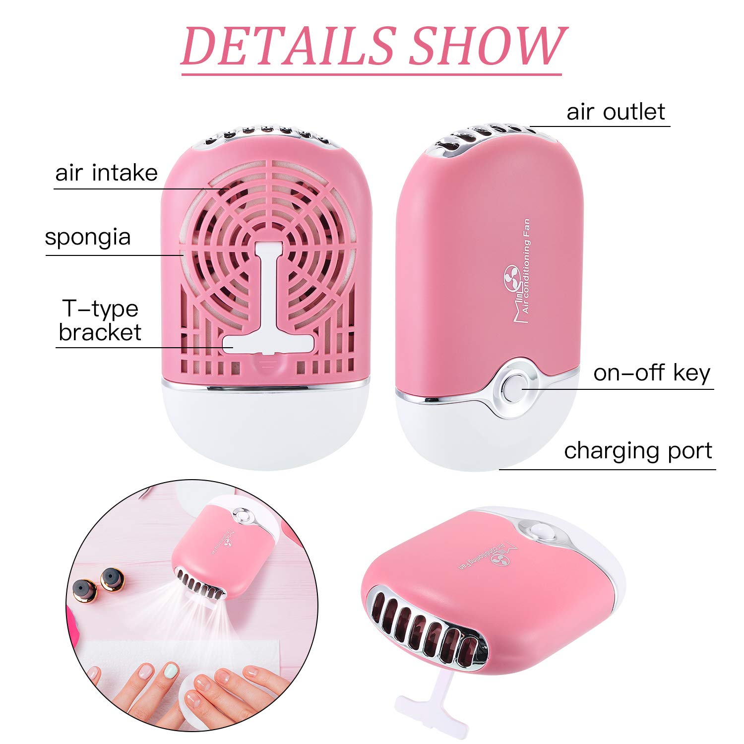 2 Pieces Mini Portable Fan USB Air Conditioning Blower Mini Air Conditioning Fan Mini Dry Fan Tool Eyelashes Dryer Fan for Eyelash Extension (Pink and Rose Red)