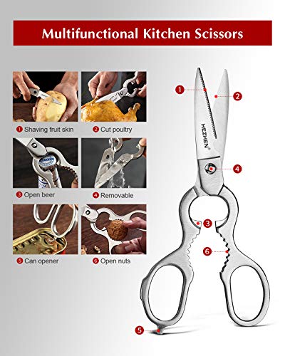 HEZHEN Damascus Steel 7pcs Kitchen Knives Block Set, Multifunctional Kitchen Shears, Professional forging Chef Knife Santoku Nakiri Utility Fruit, Ergonomic Ebony Handle -Classic Series
