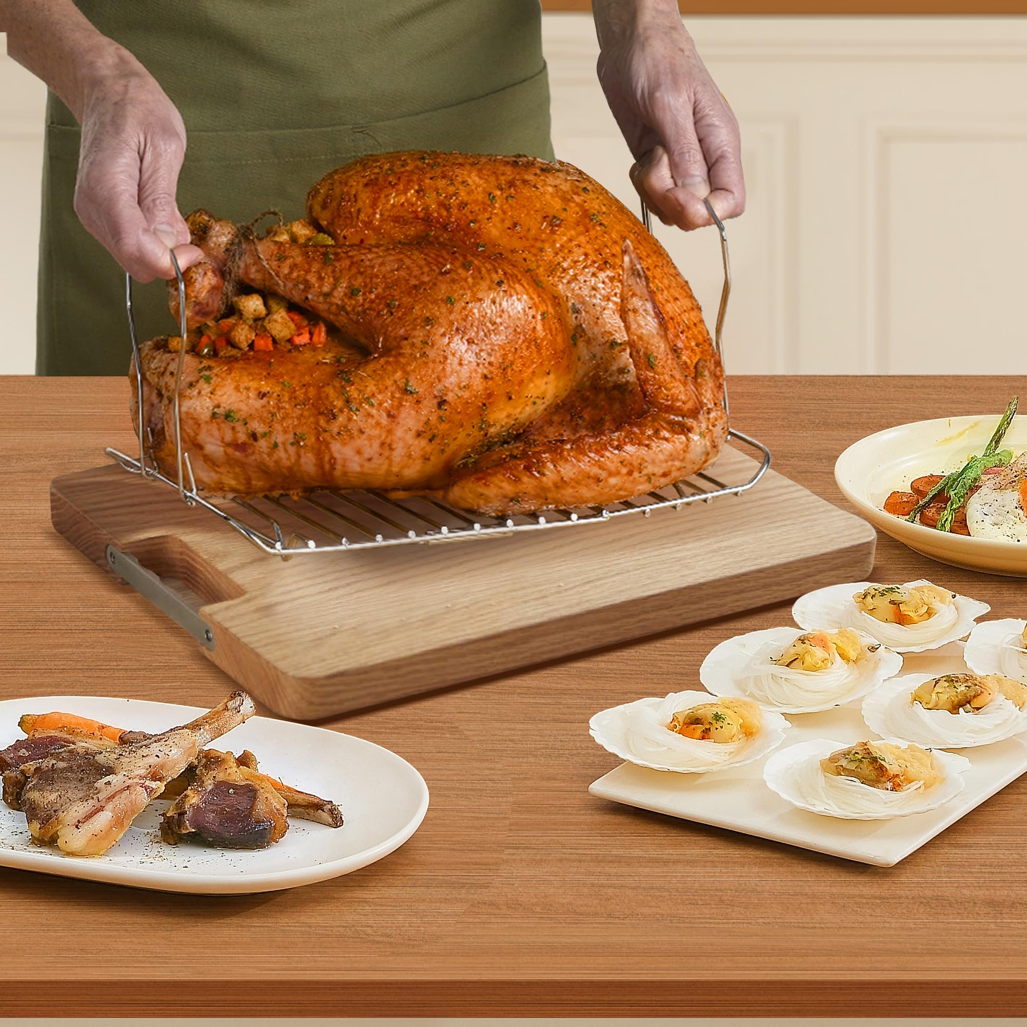 26 Quart Electric Roaster Oven with Visible & Self-Basting Lid, Large Turkey Defrost Warm Function, Adjustable Temperature, Removable Pan Rack, Stainless Steel, Silver