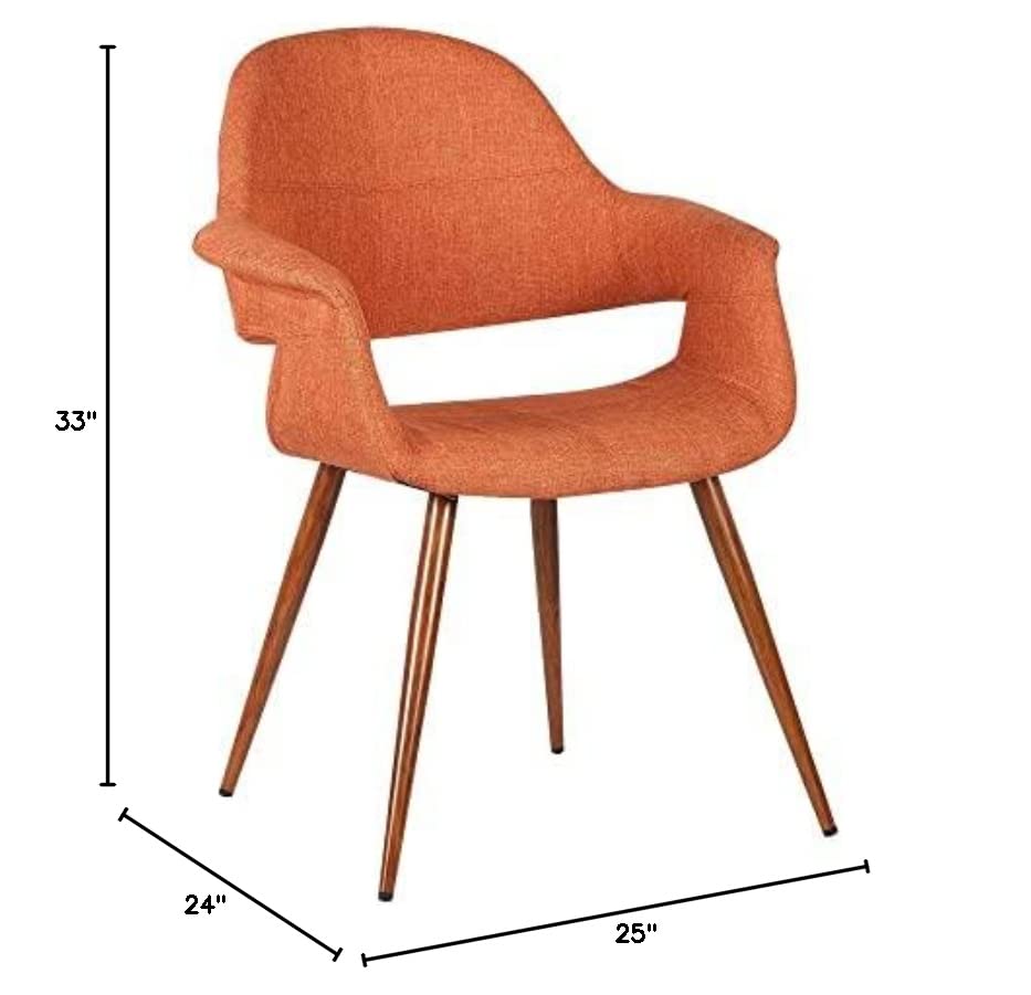 Armen Living Phoebe Dining Chair in Orange Fabric and Walnut Wood Finish