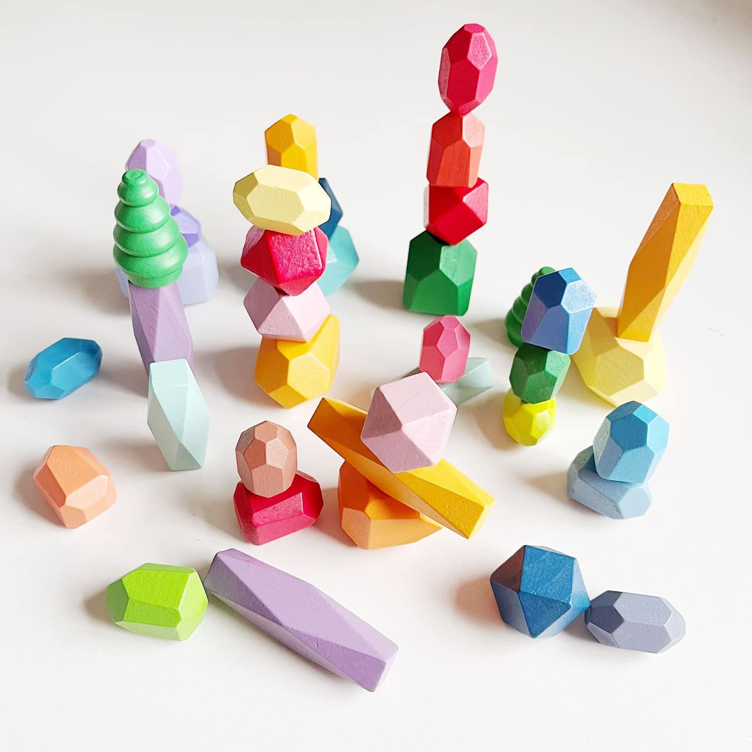 38 Pcs Wooden Stacking Stones Balancing Set: Montessori Educational Toy for Pre-School, Children's Building Blocks Game, Suitable for Boys and Girls