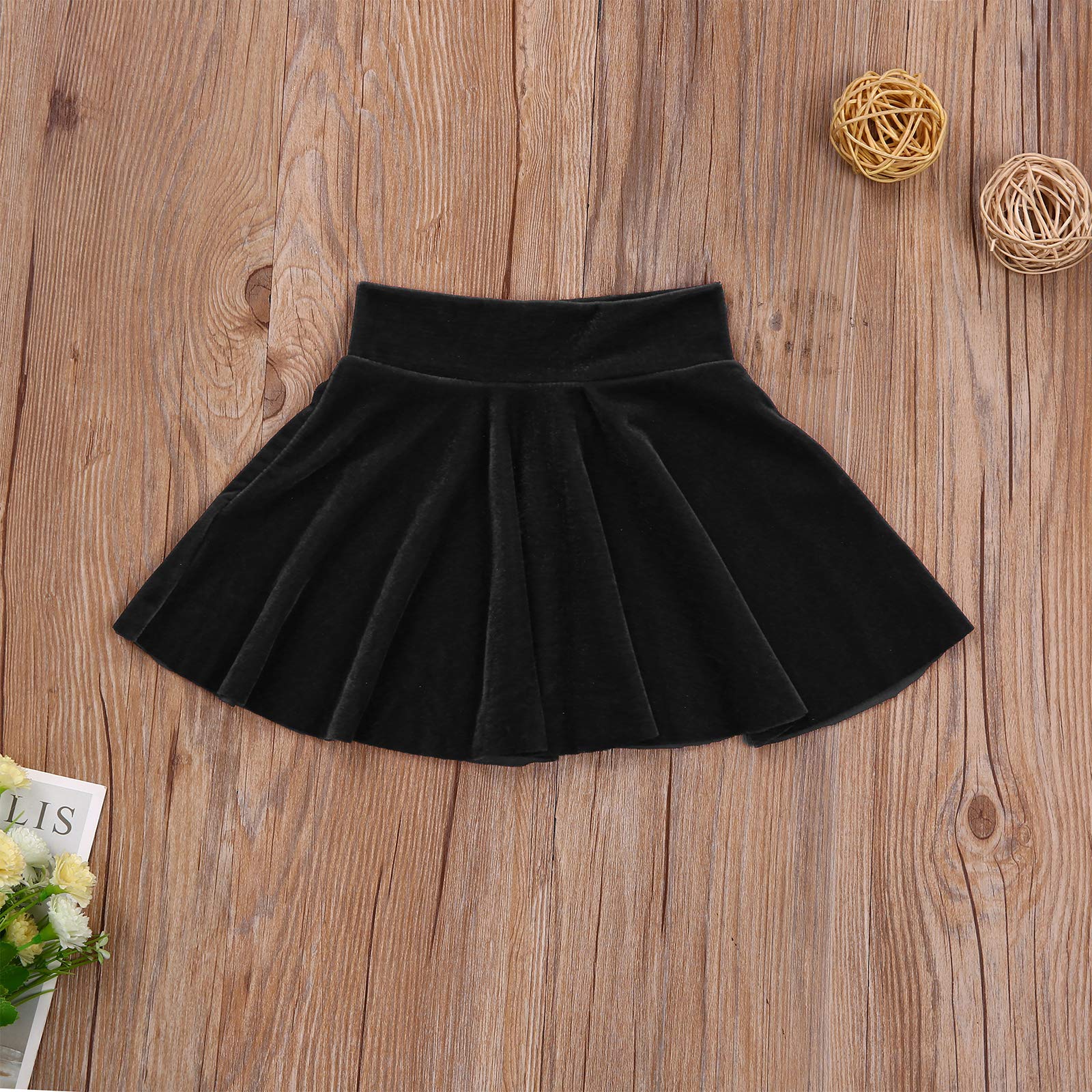 Mubineo Toddler Baby Girl Basic Plain Velvet Skirt Casual Tutu Skirts (Black, 12-18 Months)