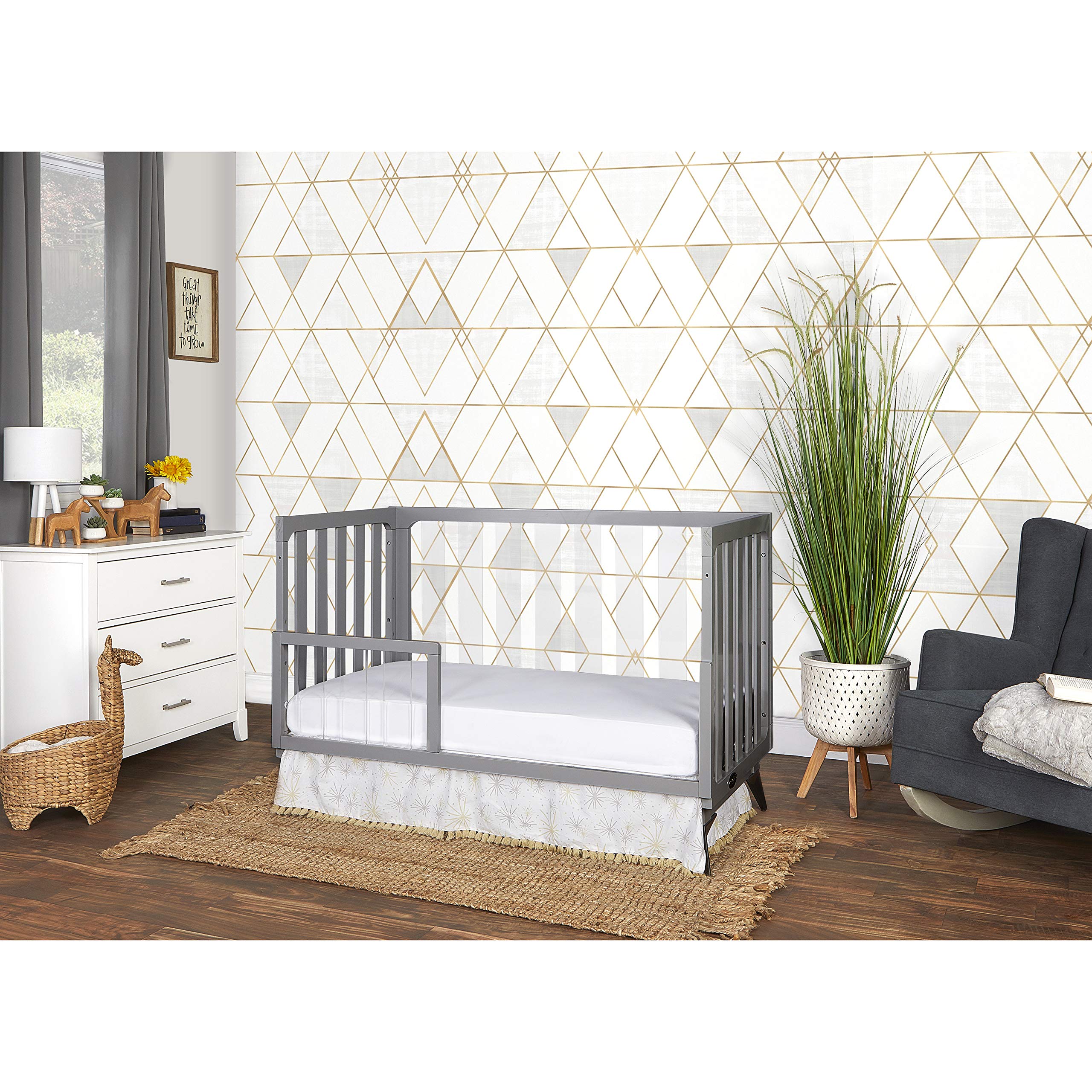 Evolur Acrylic Millennium 4 in 1 Convertible Crib Toddler Rail I Easily Coverts to Toddler Bed & I Acrylic Slats, Pebble Grey (702AC-PG)