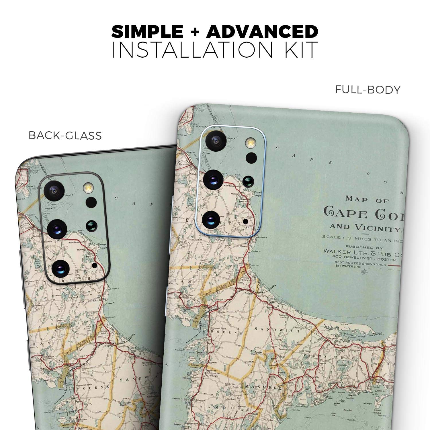 DesignSkinz The Vintage Map of Cape Cod Protective Vinyl Decal Wrap Skin Cover Compatible with The Samsung Galaxy S20 (Screen Trim & Back Glass Skin)