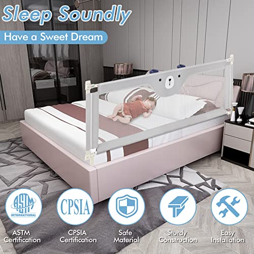 BABY JOY Bed Rail for Toddlers, 77’’ Extra Long, Height Adjustable & Folding Baby Bed Rail Guard w/Breathable Mesh & Double Safety Child Lock for Kids Twin Double Full Size Queen King Mattress (Gray)