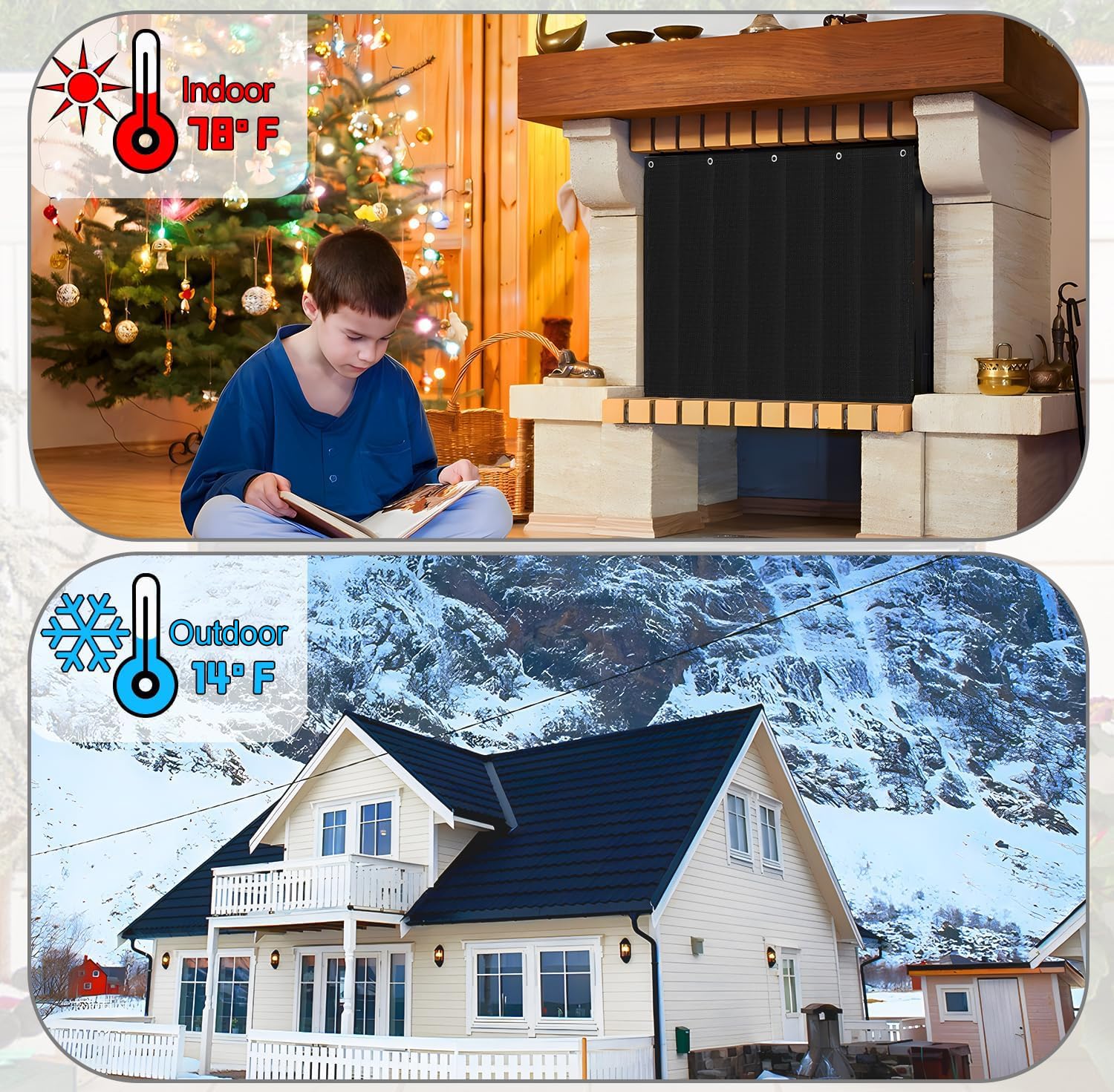 39 x 32 Inch Fireplace Blocker Blanket- Self-Adhesive Fireplace Draft Stoppers for Save Energy- Fireplace Cover with Hook and Loop Tapes Stops Overnight Heat Loss
