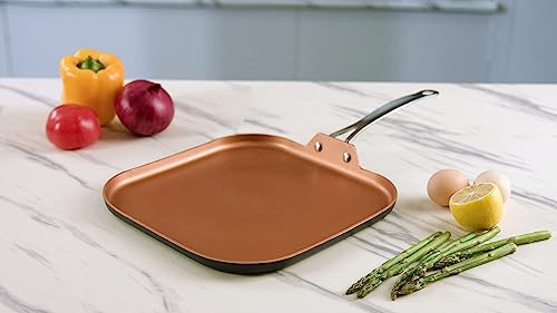 COOKSMARK 11-Inch Copper Griddle Pan for Stove Top -Nonstick Square Flat Pan with Stainless Steel Handle, Lightweight Induction Compatible -Oven Safe Dishwasher Safe