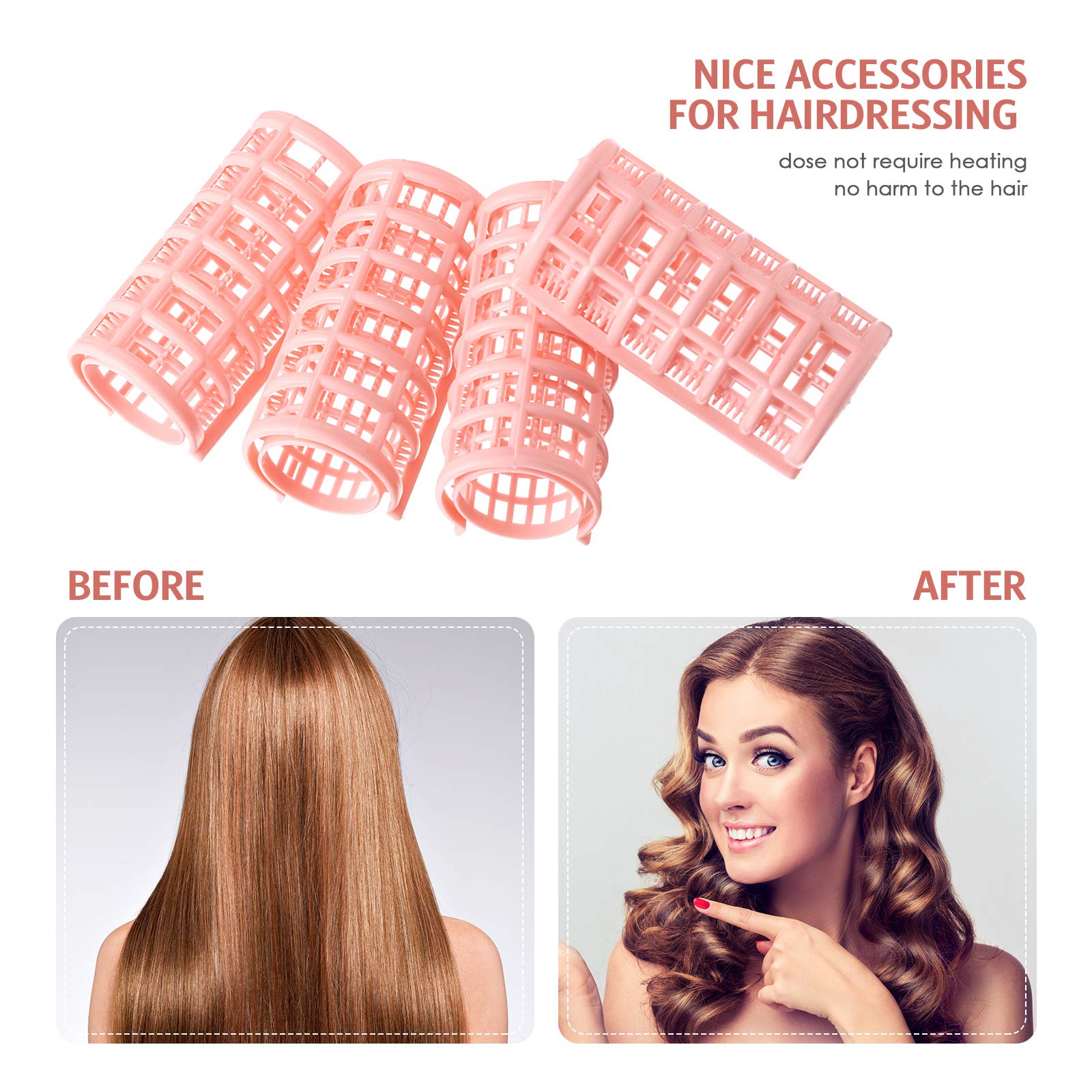 Syhood 12 Pieces Snap Hair Roller, Large Size Plastic Hair Rollers Curlers with Rat Tail Comb for Hairdressing Styling Tools(6.8 x 3 cm,Peach Color)