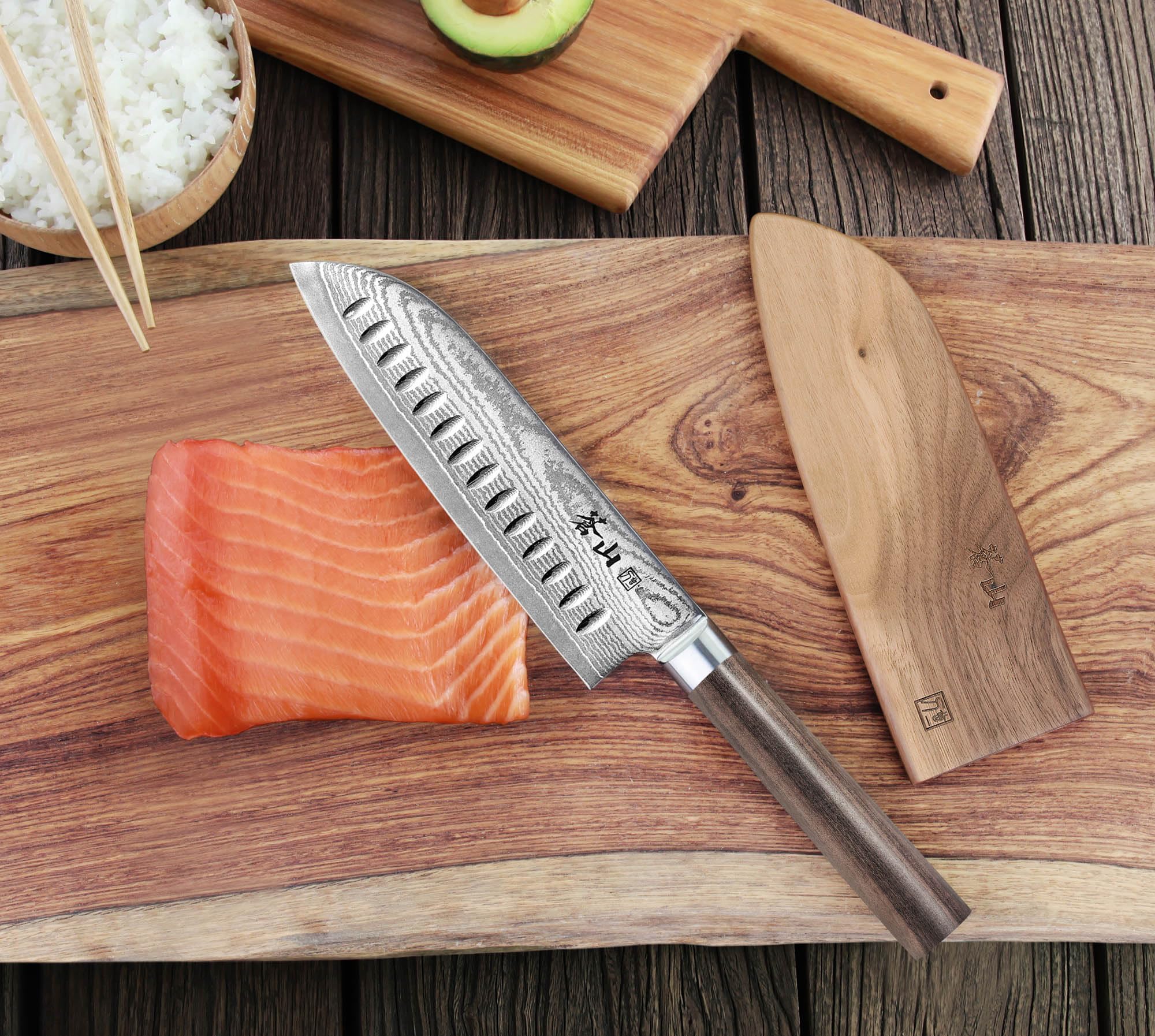 Cangshan J Series 62755 X-7 Steel Santoku Knife With Walnut Sheath, 7-Inch