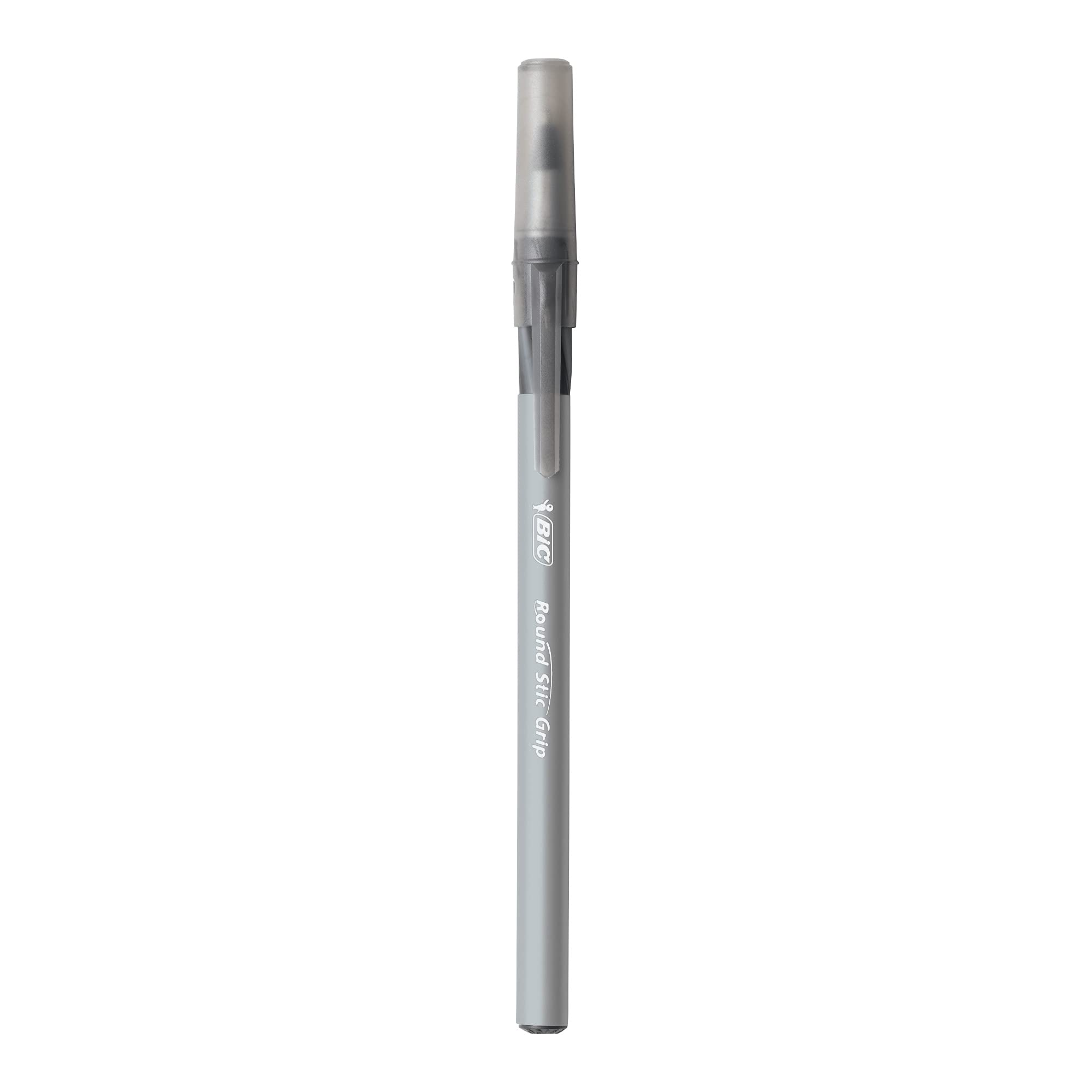 BIC Round Stic Grip Xtra Comfort Ballpoint Pen, Fine Point (0.8mm), Black, 12-Count