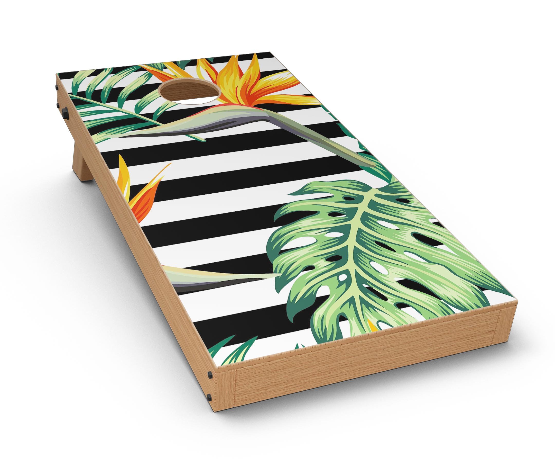 Design Skinz Summer Tropical Skin Set for Cornhole (Skin Only) - Vivid Tropical Stripes Floral v1