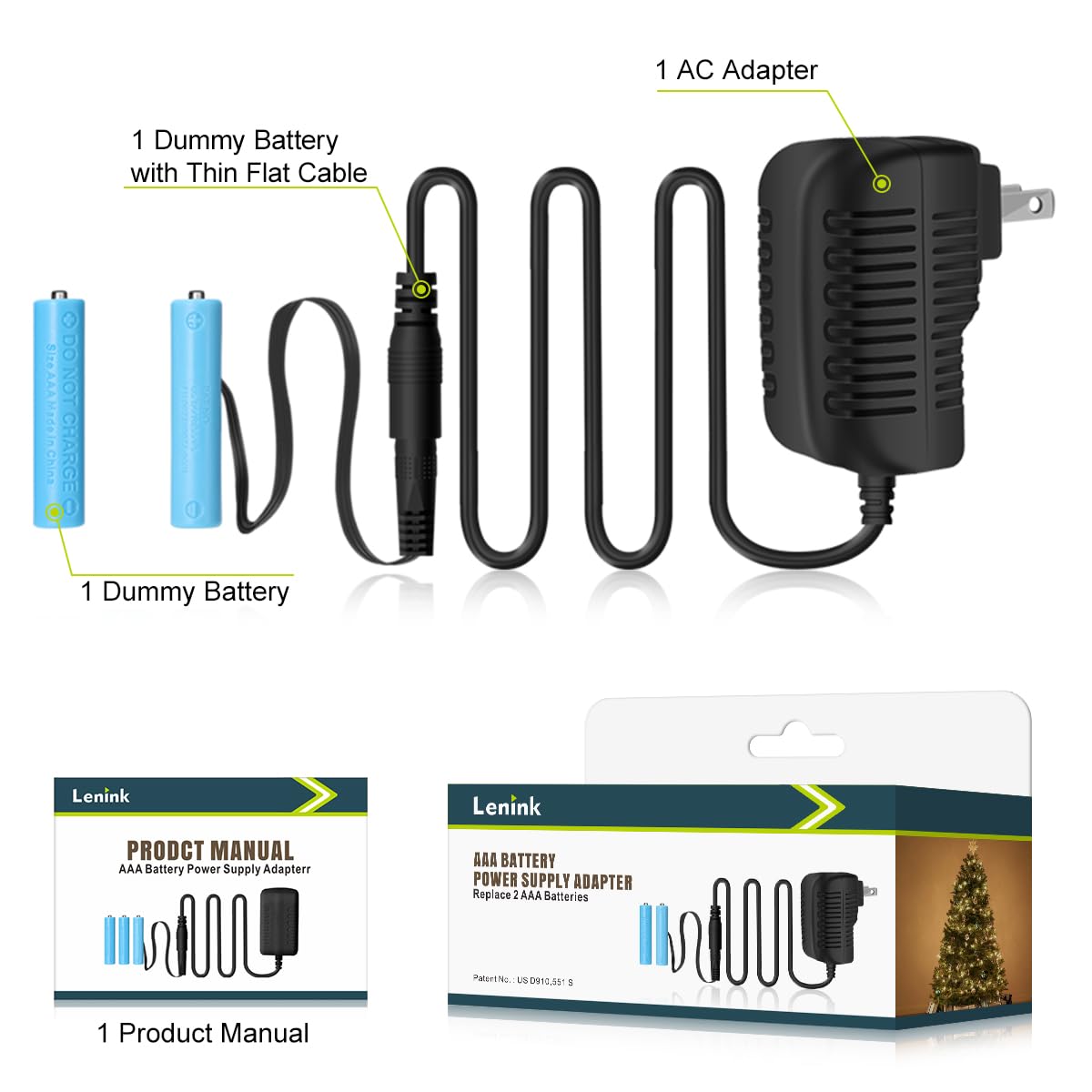 Lenink AC Power Supply Adapter for AAA Battery,Replace 2 AAA Battery,Black