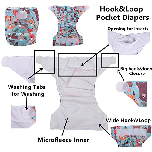 Baby Pocket Cloth Diaper Nappy Hook and Loop (Watercolor Animals)