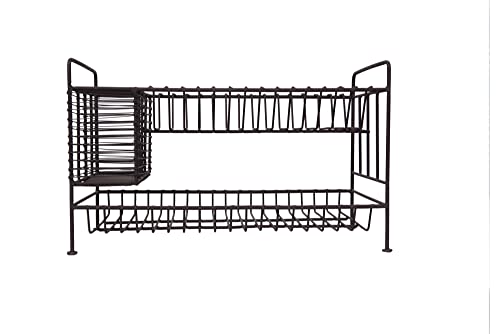 Creative Co-Op 2-Tier Metal Dish Rack with Utensil Compartment