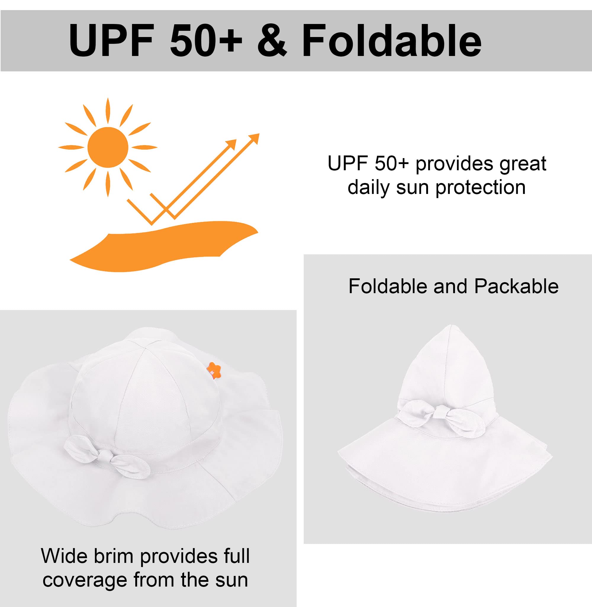 Baby Girl White Infant SPF Toddler Sun Hat with UPF 50+ Adjustable Baby Sunhat, 0-12 Months
