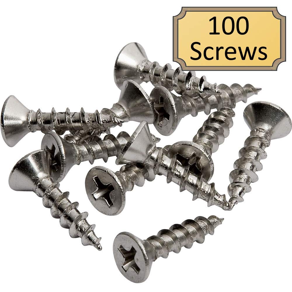 Desunia N.6 x 5/8inches Nickel Plated Flat Head Screws - N.2 Philips Drive - Ideal for Installation of Cabinet Hinge & Drawer Slides - 100 Screws