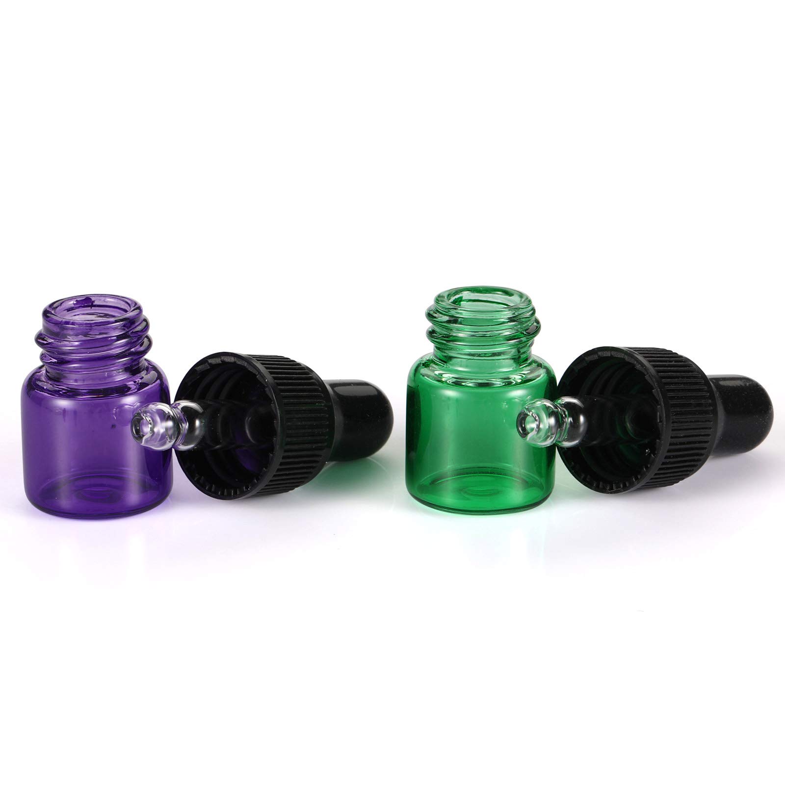 Elfenstall- 48Pcs/lot Small Dropper Bottles Colorful 1ml 1/4 Dram Essential Oil Glass Bottle Empty Lotion Perfume Sample Vials With Glass Eye Dropper + 1pc Clean Cloth + 2pc 1ml Dropper