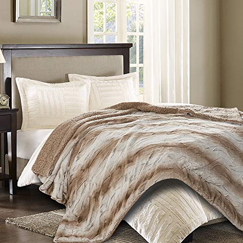 Chanasya Faux Fur Ombre Throw Blanket - Super Soft, Lightweight Minky Blanket with Fuzzy Sherpa Side - 50" x 65β - Brown