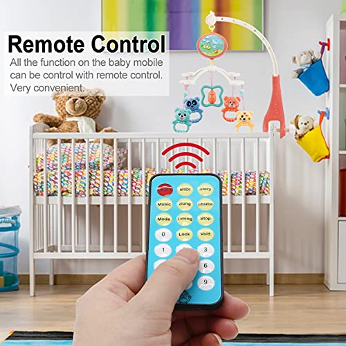 MARUMINE Baby Musical Crib Mobile with Night Light, Timer, Hanging Rattles, Nursery Ceiling Star Projector, Take Alone Music Box with Remote, Relaxing Soother Toys for Newborn Babies Boys Girls