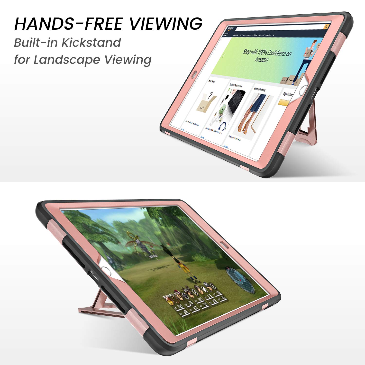 BENTOBEN case for iPad 9th / 8th/ 7th Generation 10.2 ( 2021/2020/2019) Glitter Sparkly 3 Layers Shockproof Kickstand Protective Tablet Cover, Rose Gold