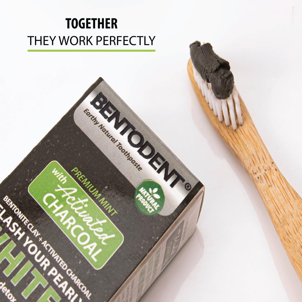 BENTODENT Teeth Whitening Bentonite Clay & Charcoal Toothpaste - Natural Teeth Whitening Charcoal Toothpaste, No SLS & Fluoride Free Toothpaste, Vegan (Activated Charcoal Mint Combo)
