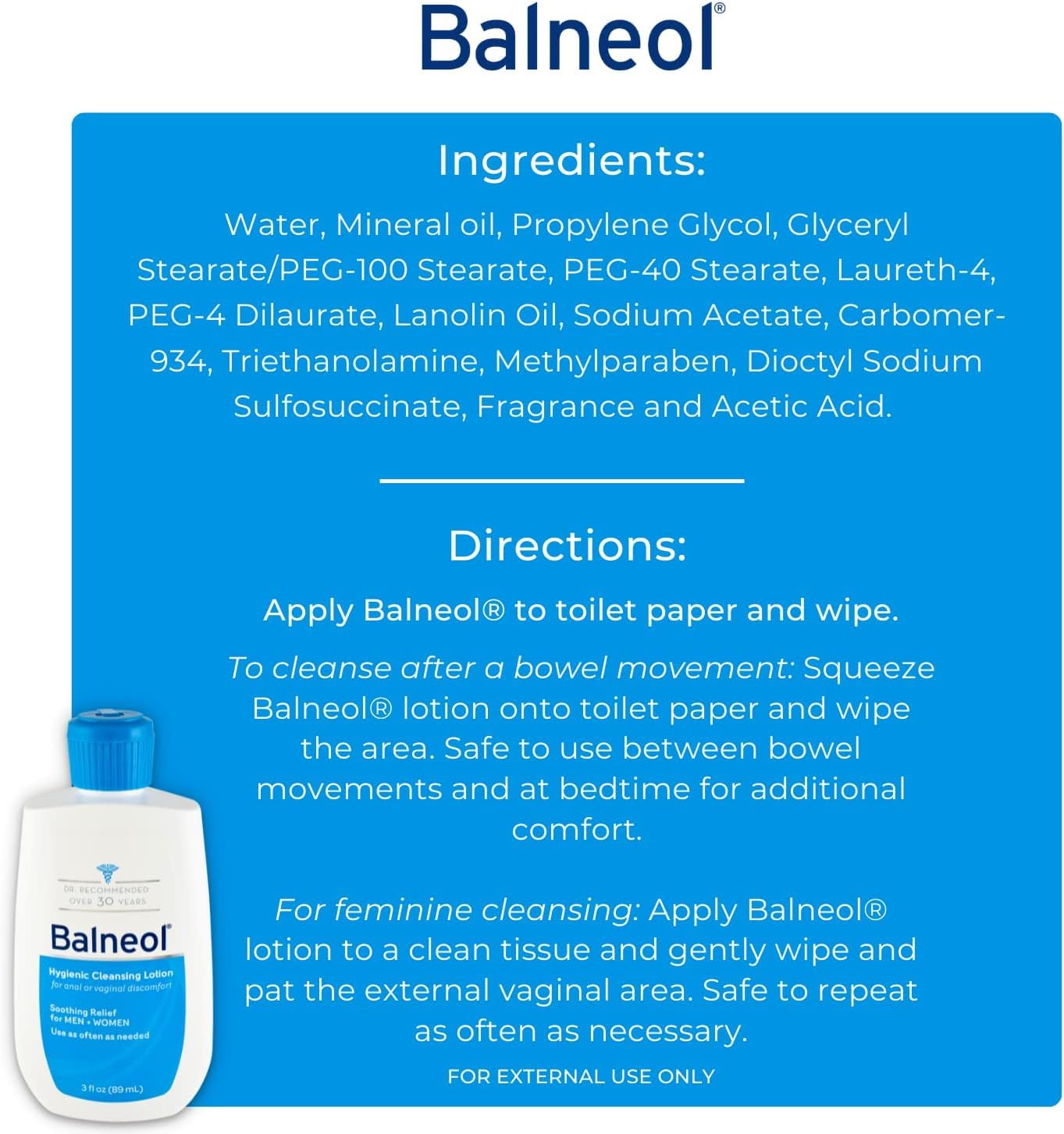Balneol Hygienic Cleansing Lotion, 3.0 Oz (Pack of 4)