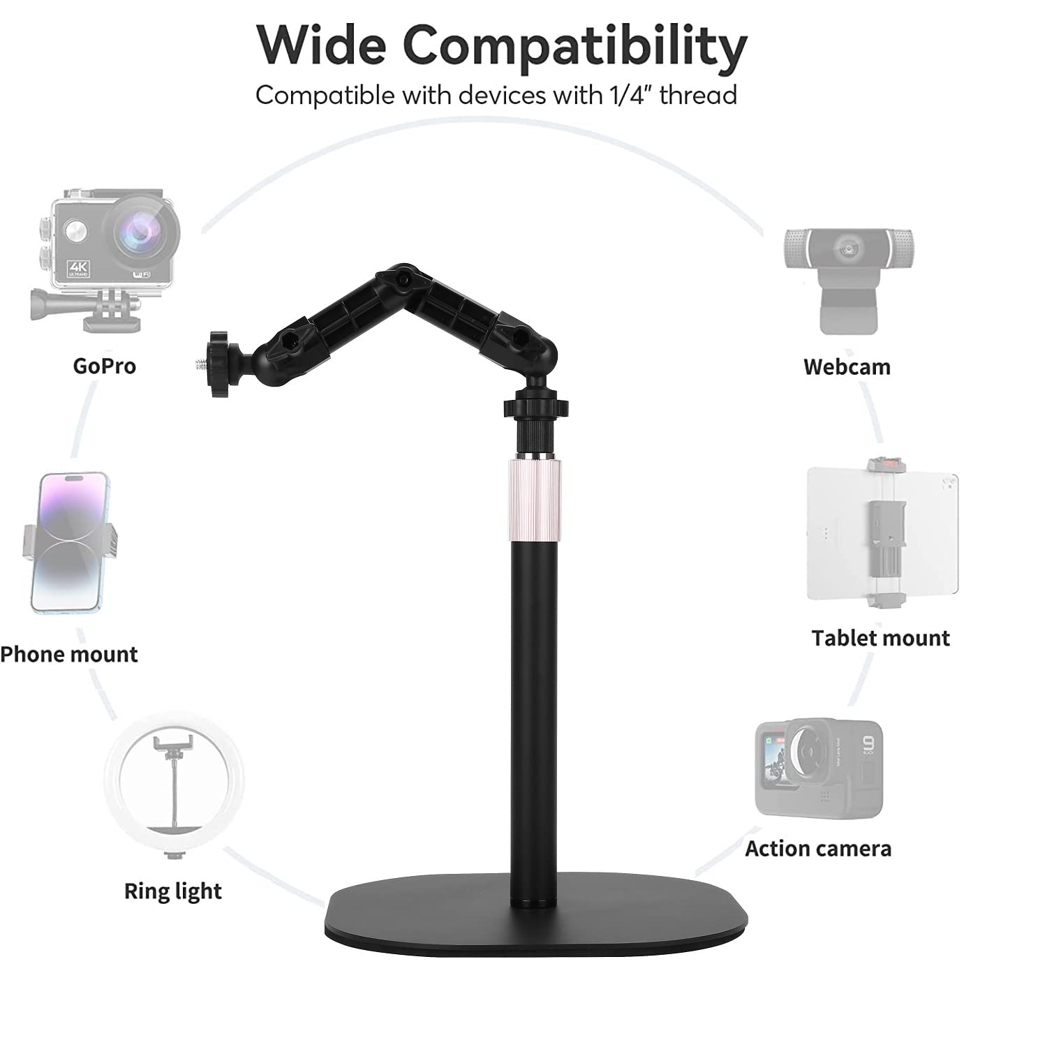 25 Inches Webcam Stand, Tabletop Folding Webcam Holder Compatible with Logitech C920s StreamCam C930 C922 Brio C925e C615 Webcams - Acetaken