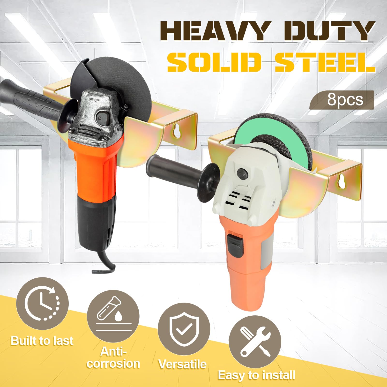 8 Pcs Angle Grinder Holder Wall Mount Solid Steel Angle Grinder Hanger Angle Grinder Stand Polisher Holder Stand Angle Grinder Bracket for 5" Grinder, Buffer Polishers, Hand Sander, Impact Wrench
