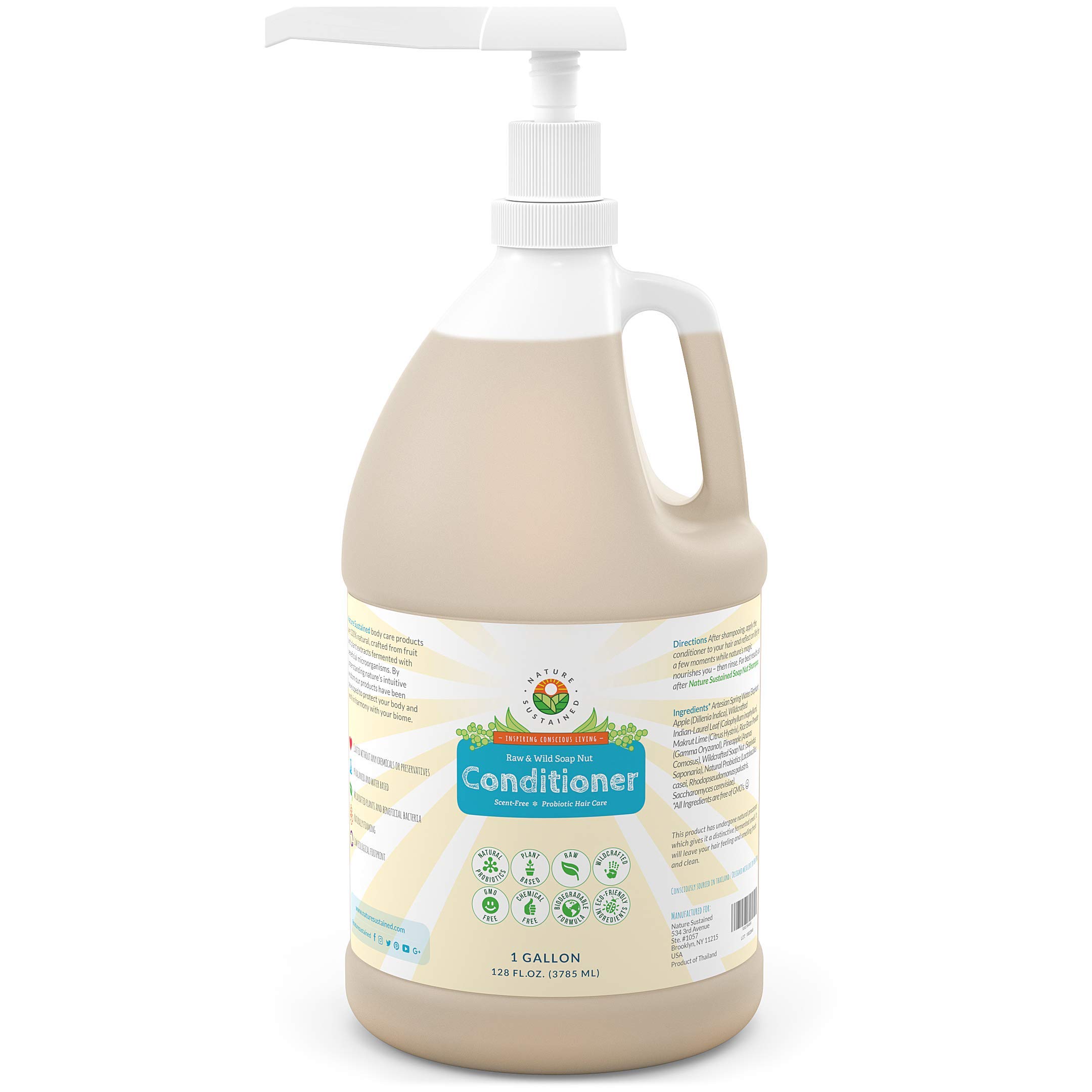 Nature Sustained Organic Conditioner - Hypoallergenic, Chemical-Free, Sulfate Free Natural Conditioner for Dry or Damaged Hair, Raw Probiotic Hydrating Soapberry Formula, Gallon, Original