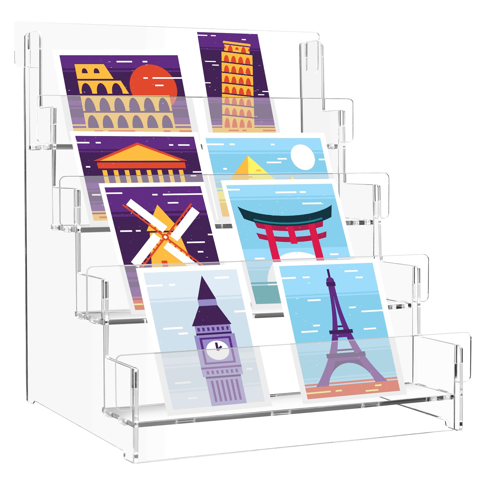 4 Tier Acrylic Greeting Card Display Stand Sticker Display Stand for Vendors Retail Display Postcard Display Photo Stand Retail Display Racks Mail Organizer Stamp Pad Holder Storage for Cards