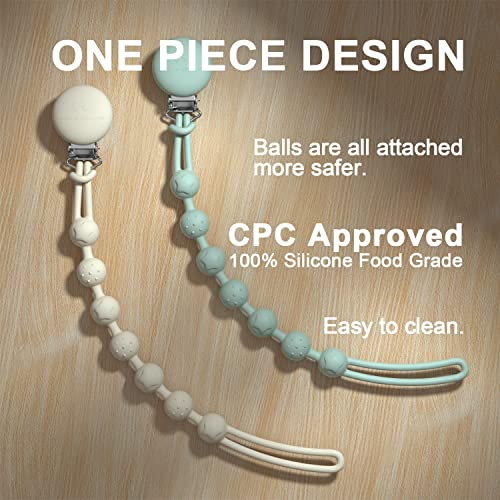 Cuddle Campus Silicone Pacifier Clip Holder with One Piece Design, Pack of 2 Soft Flexible Binky Clips with Texture for Baby Boy and Girl(6m+)