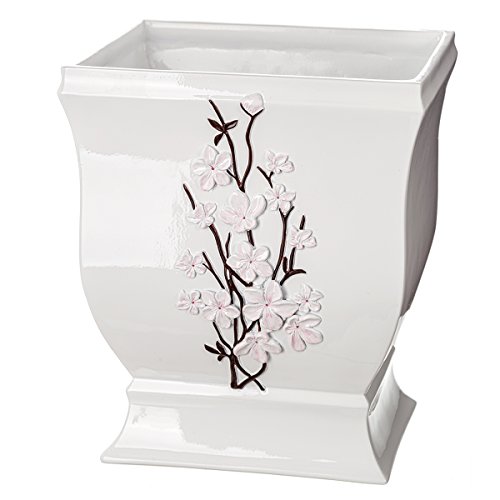 Creative Scents White Trash Can - Decorative Elegant Designed Wastebasket - Durable Small Bathroom Trash Can - Waste Basket for Bathroom, Powder Room, Bedroom Or Living Room Decor (Vanda Style)