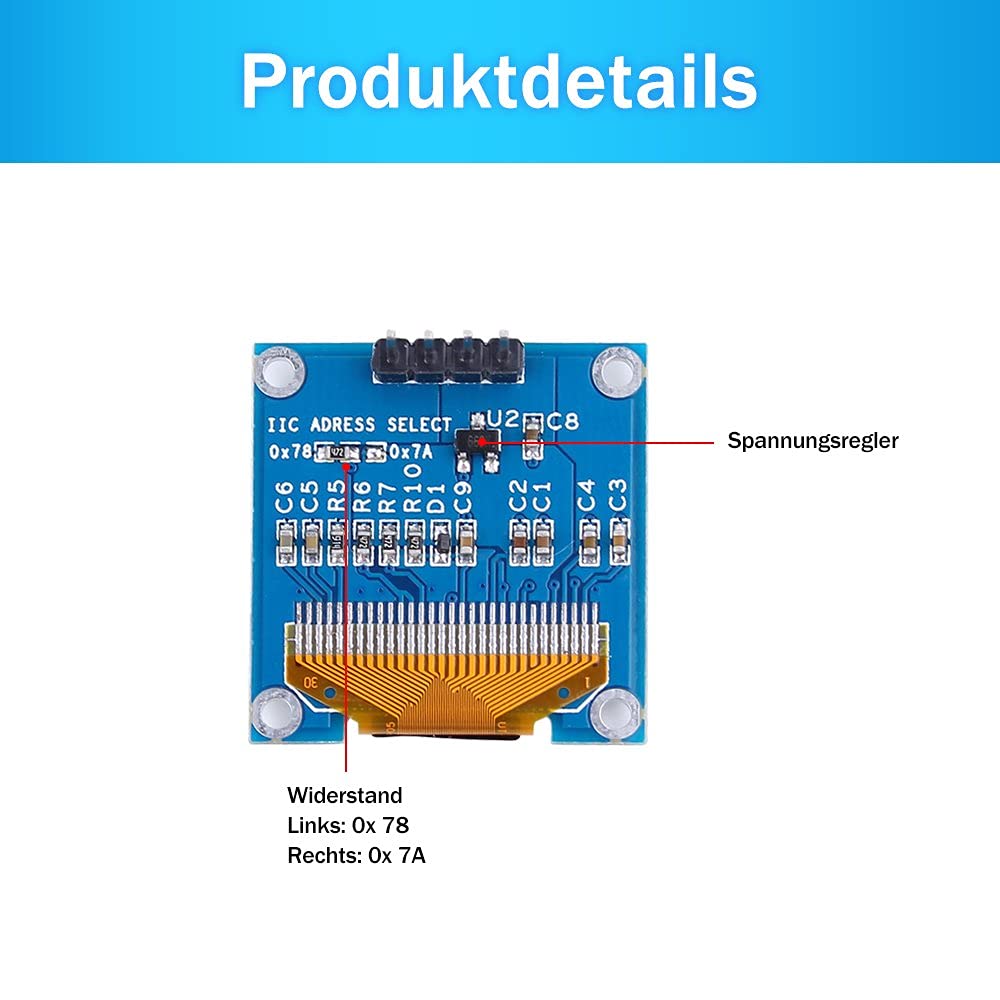 5PCS 0.96 Inch OLED Display Module, PEMENOL 128 x 64 Pixel I2C IIC Serial 1 OLED LCD Display Module with SSD1306 Driver for Arduino Raspberry Pi and ESP8266(White Light)