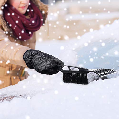 Frienda 2 Pieces Ice Scraper Mitt Snow Waterproof Remover and Black Snow Brush with Windshield Ice Snow Frost Scrapers for Car Roof Bumpers Windshield
