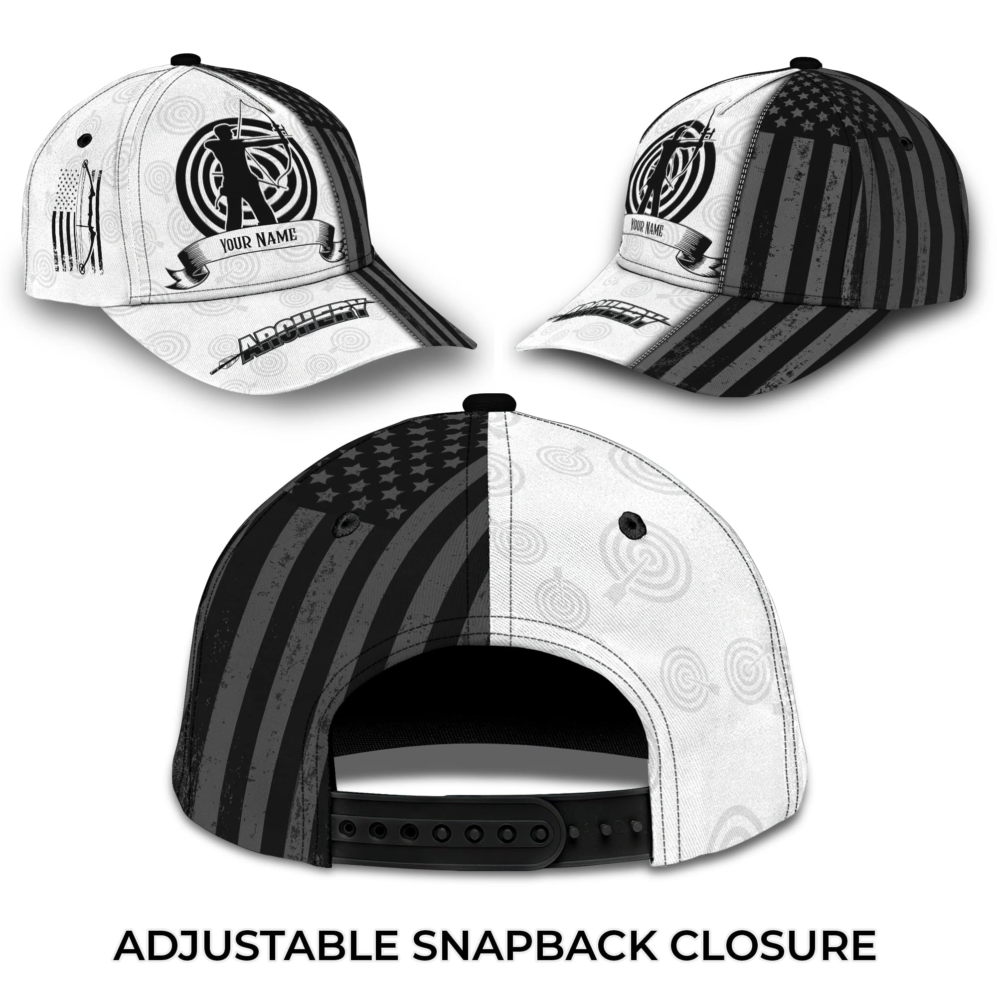 3D Printing Custom Archery Man American Snapback Baseball Cap Target Bow Hat Gift for Sport Lovers Men Boys Multicolor