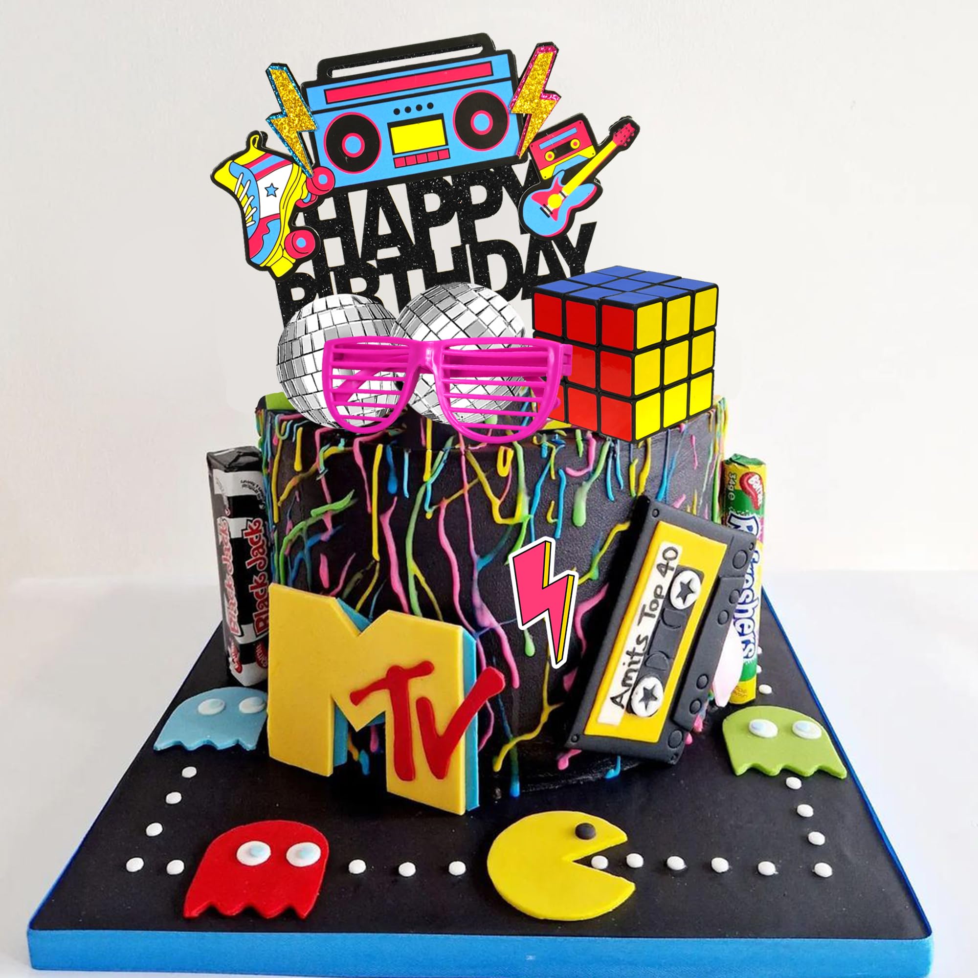 20 PCS 80s 90s Cake Toppers Retro Hip Hop Cake Decorations for Born in the 80's 90’s Decade Throwback Party Decorations Supplies (style 1)
