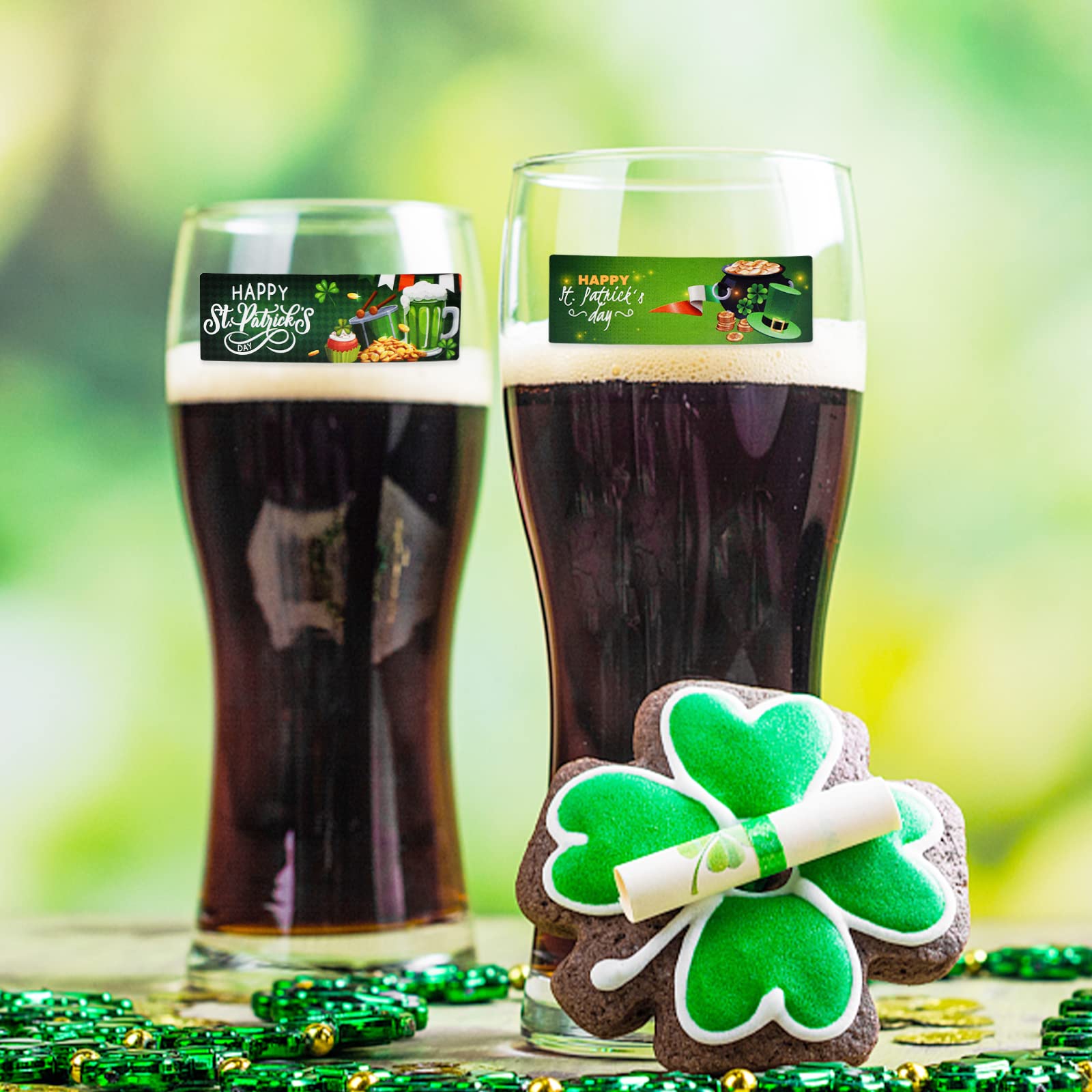 240 Pieces St Patrick's Day Stickers Roll - 2 Patterns 1 Inch Rectangle Green Lucky Stickers for Kids, Irish Self Adhesive Tag Seals Labels for St. Patrick's Day Party Bags Boxes Wrap Cards Bottles Decor