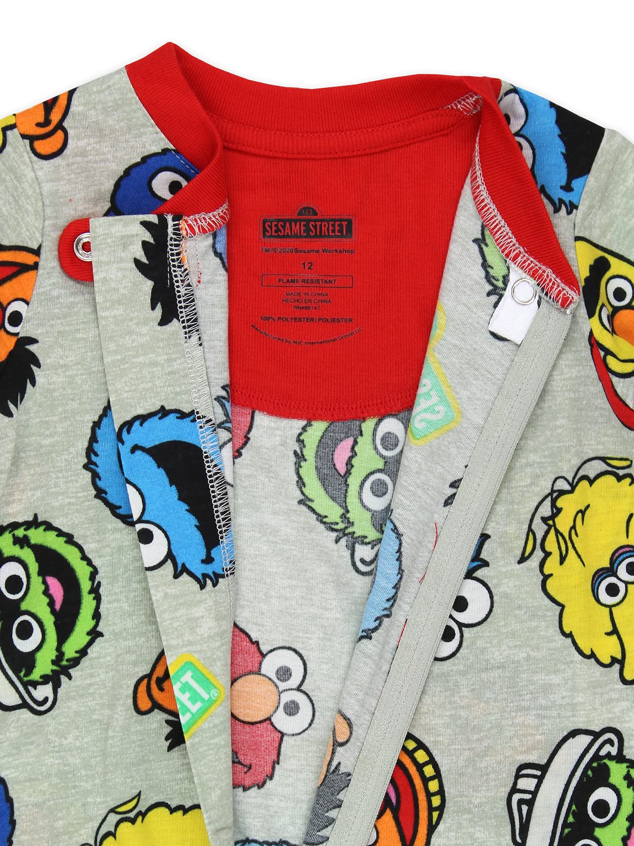 Sesame Street Elmo Cookie Monster Infant Toddler Footless Sleeper Pajamas (2T, Gray)