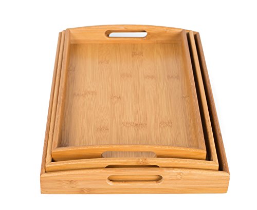 BirdRock Home 3 pc Breakfast Bed Tray (Rounded) - Bamboo - Cut Out Handles - Set of 3 - Bamboo - Nesting