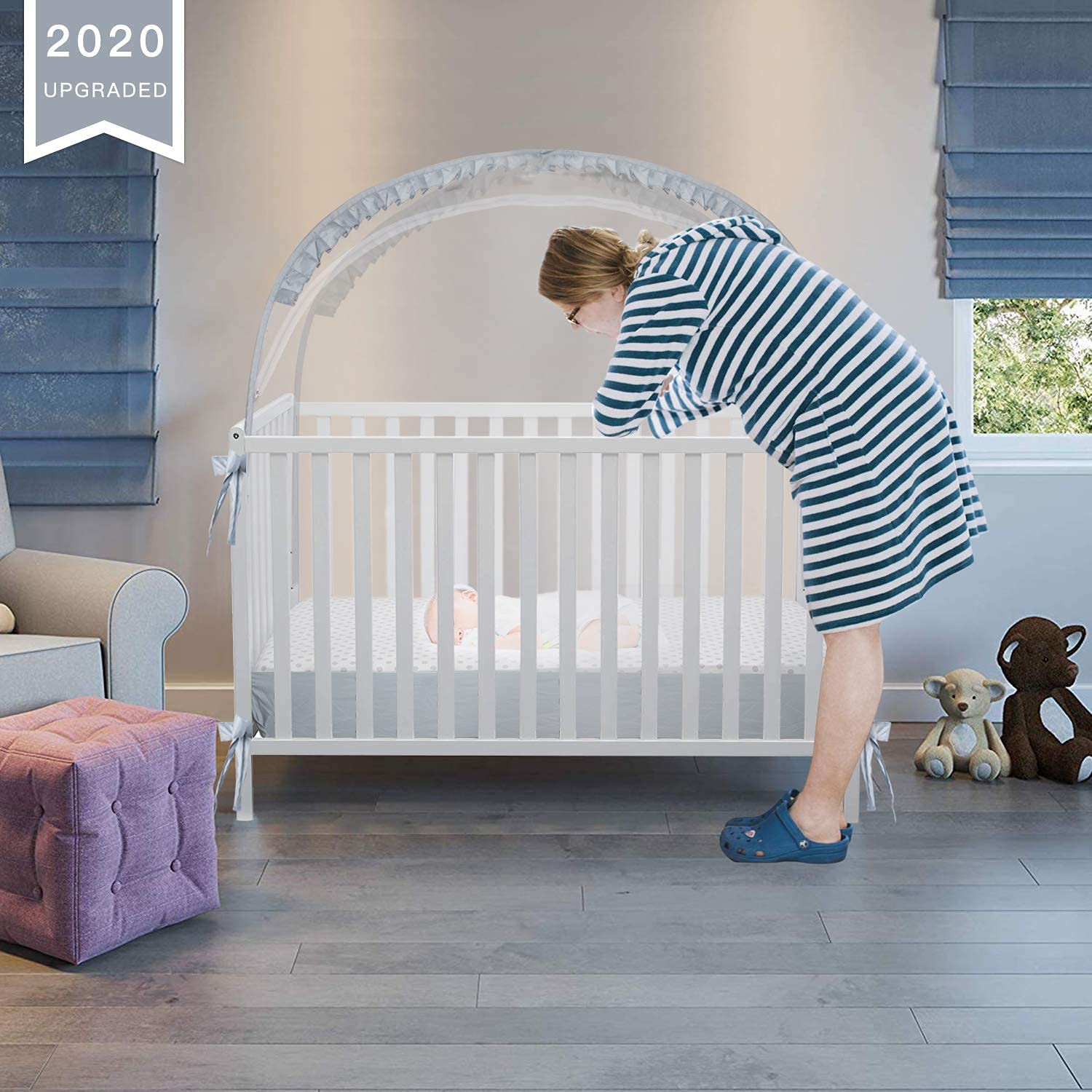 L RUNNZER Baby Crib Tent, Pop up Nursery Net to Keep Baby from Climbing Out, Protect Your Baby from Falls and Bite